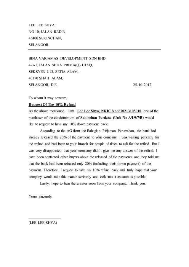 Letter of refund | DOCX