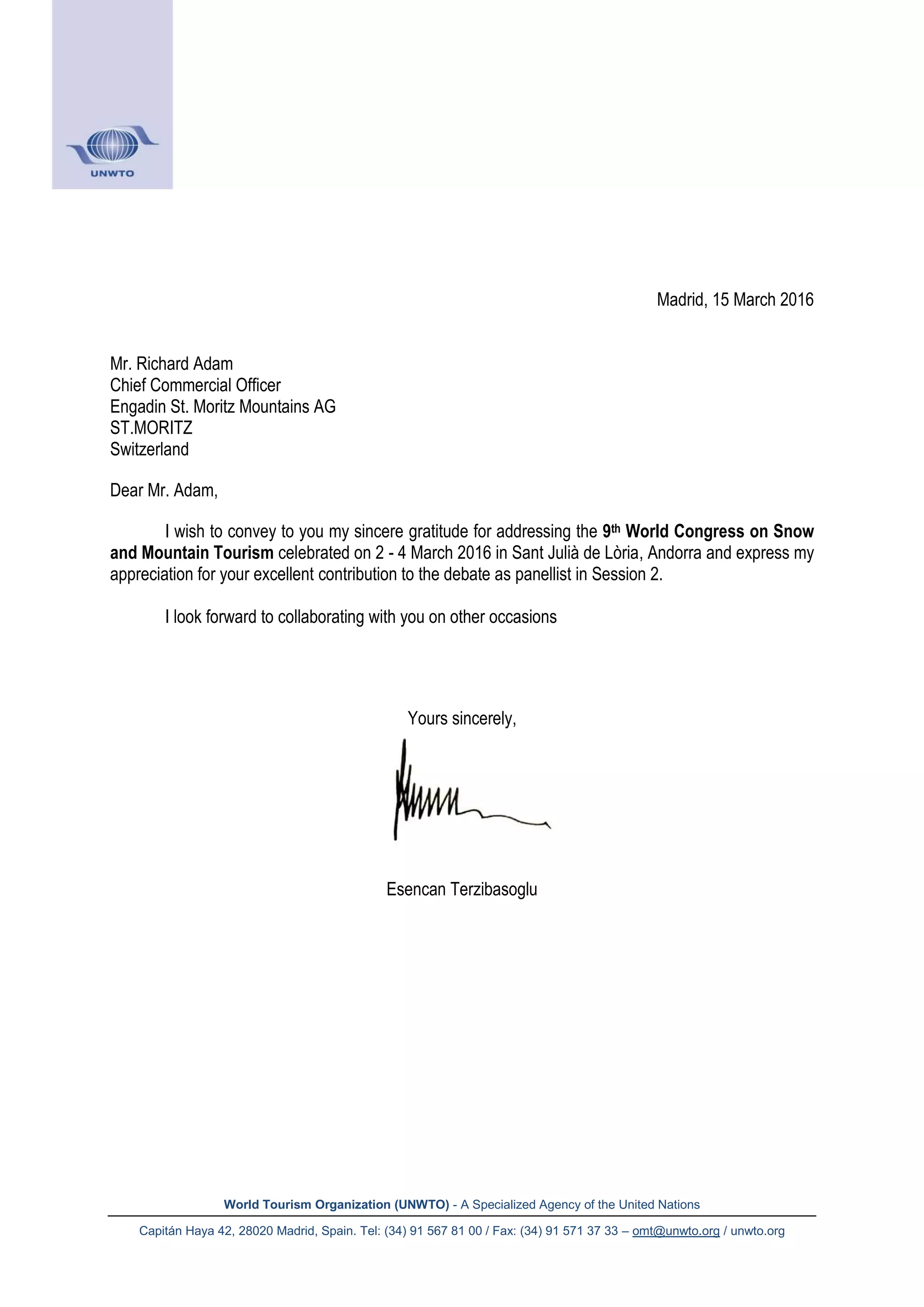 UNWTO Reference Letter Public Speaking | PDF | Travel