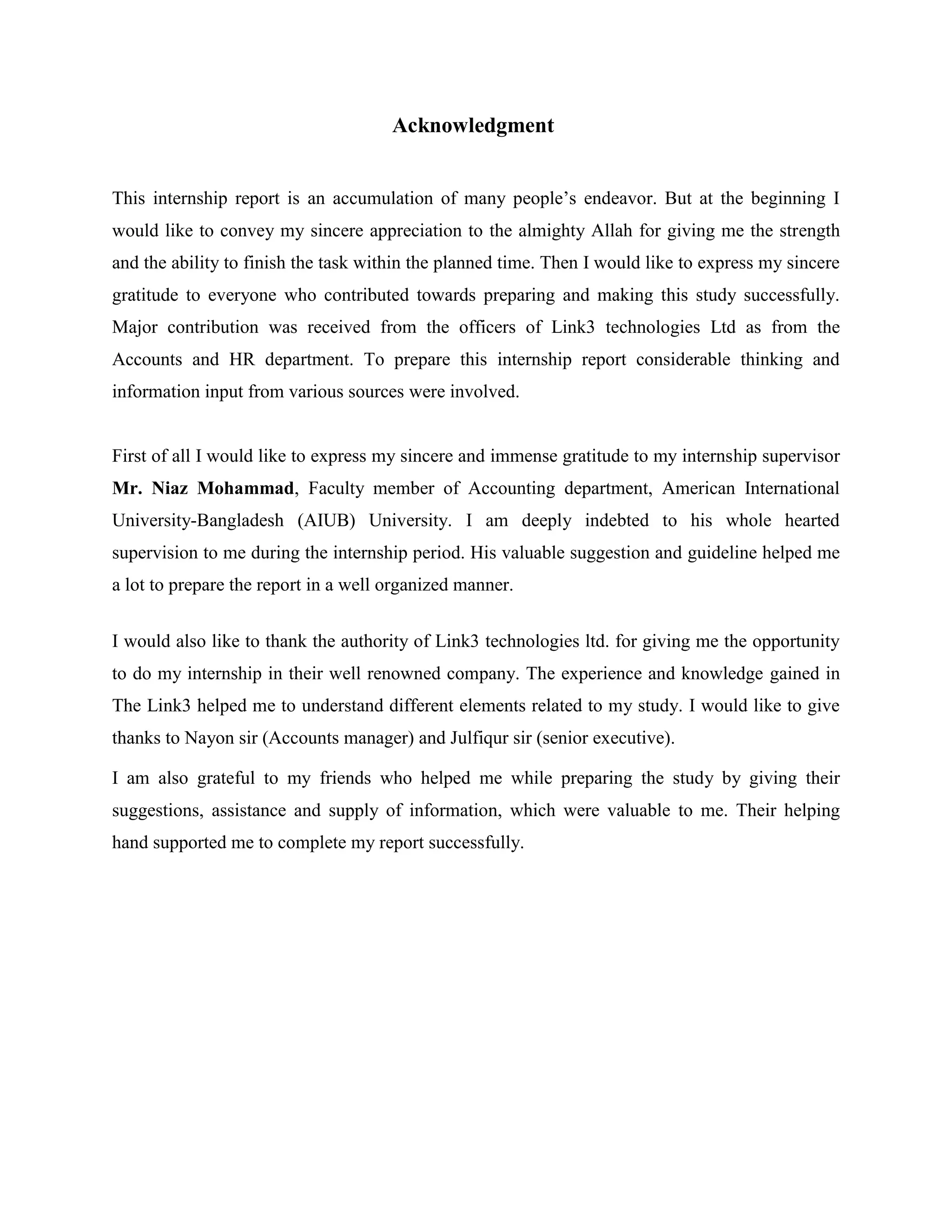 Letter of transmittal,acknowledgement,executive summary | DOCX