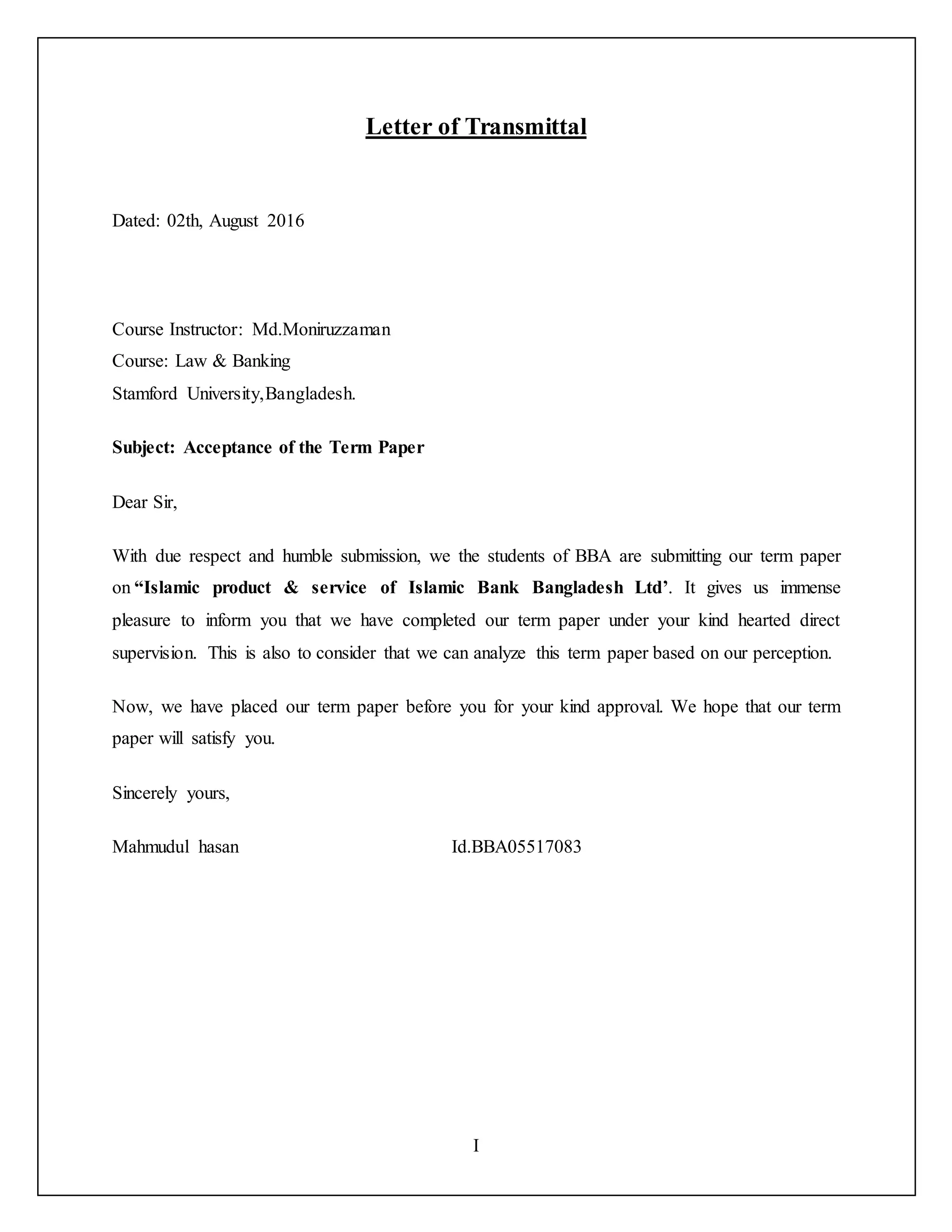 Letter of transmitter | DOCX