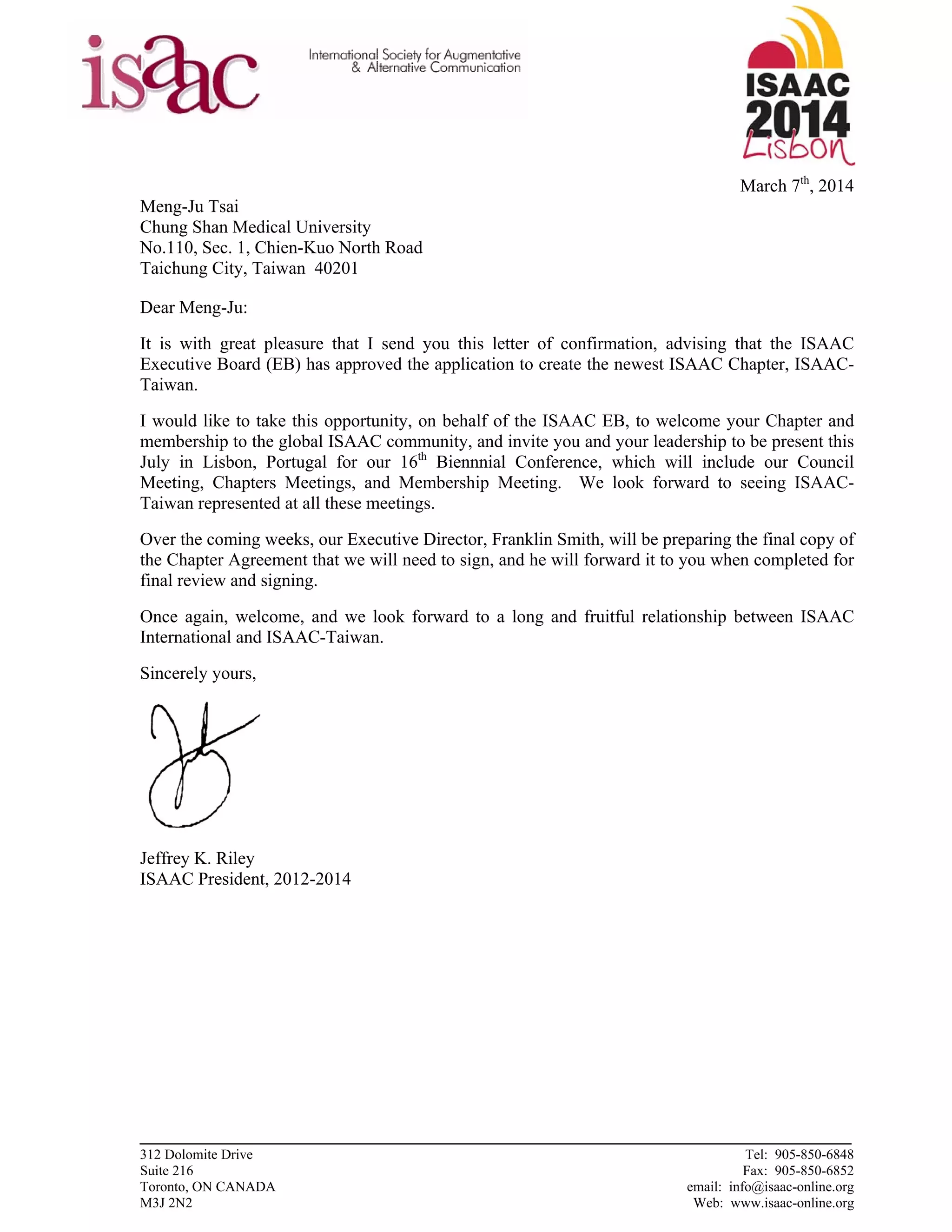 Letter of welcome (isaac taiwan) | PDF