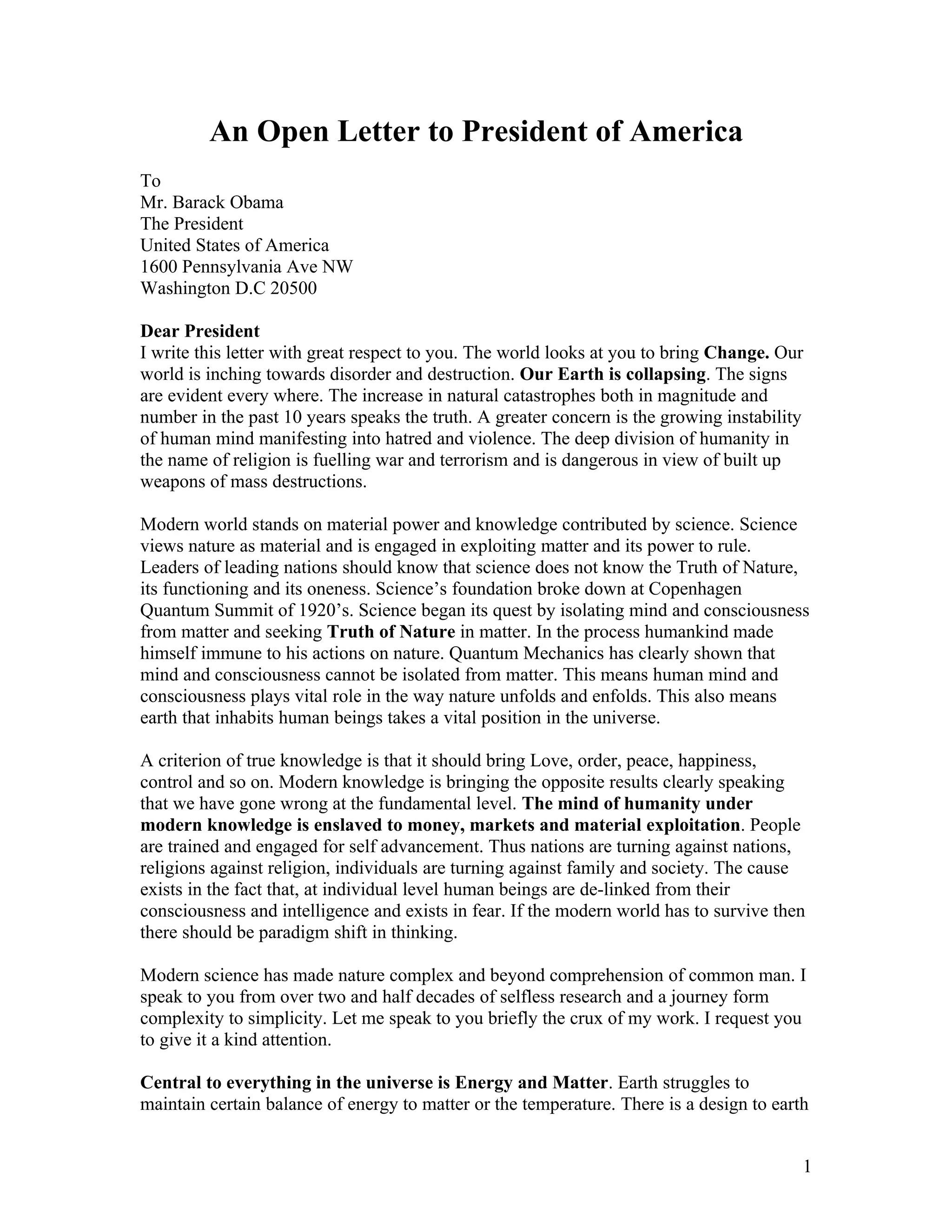An Open Letter to President of America | PDF