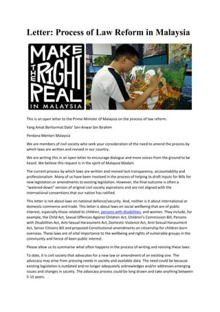 Letter Process of Law Reform in Malaysia | PDF