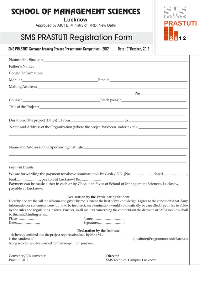 SMS PRASTUTI Registration Form | PDF