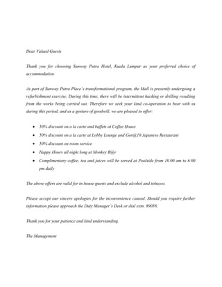 Letter renovation works offer discount | DOC