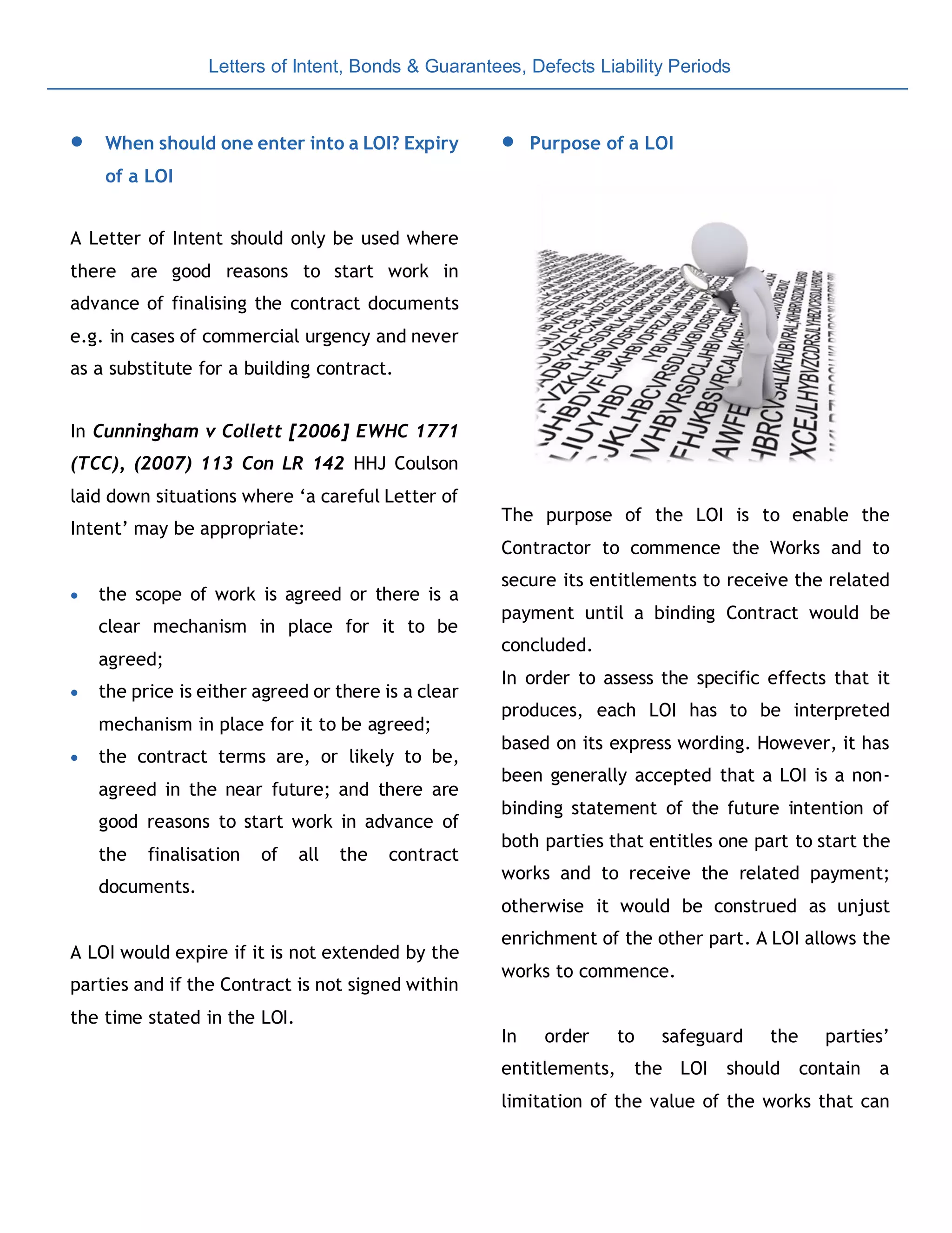 Letters of Intent, Bonds & Guarantees, Defects Liability Periods | PDF