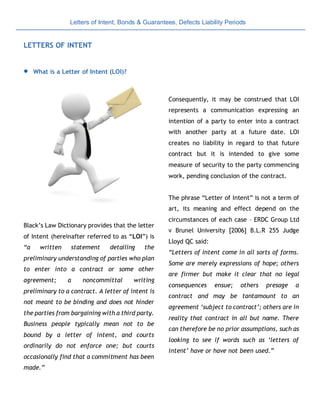 Letters of Intent, Bonds & Guarantees, Defects Liability Periods | PDF