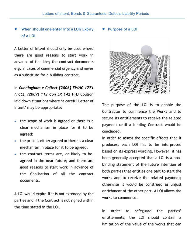 Letters of Intent, Bonds & Guarantees, Defects Liability Periods | PDF ...