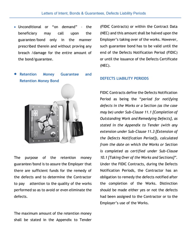 Letters of Intent, Bonds & Guarantees, Defects Liability Periods | PDF ...