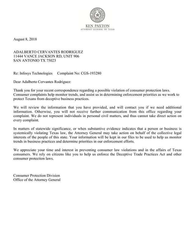 Letter sent infosys technologies | PDF