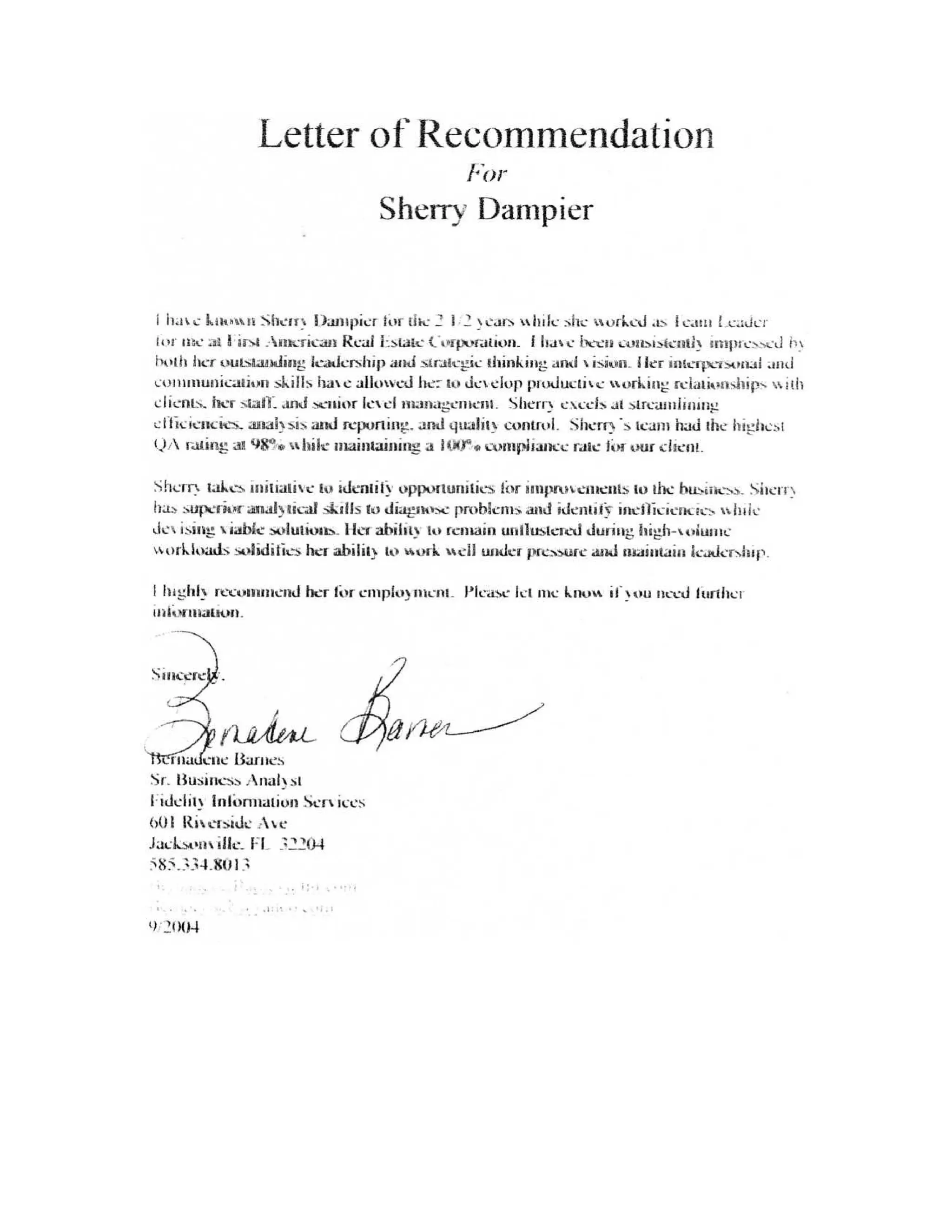 Letters Of Recommendation | DOC