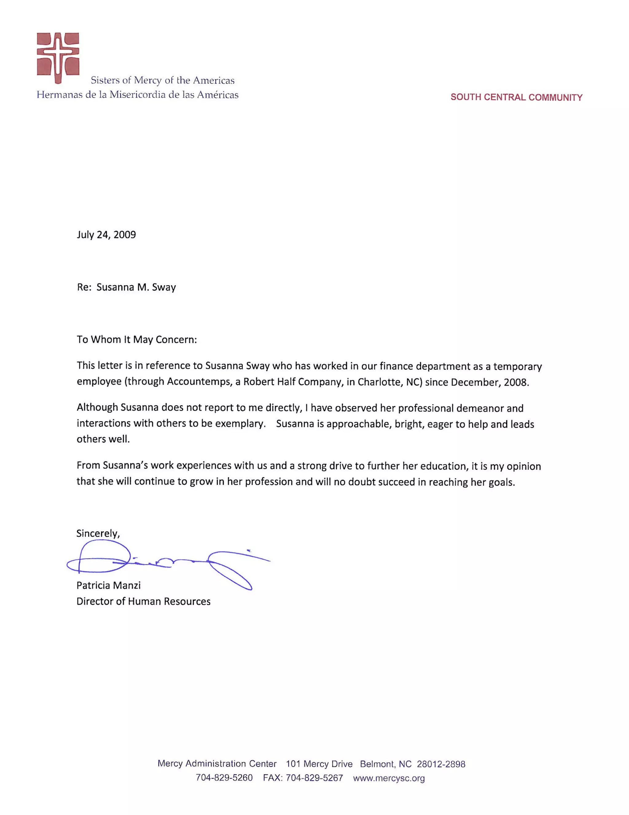 Susanna Sway -Human Resources Letter of Recommendation | PDF