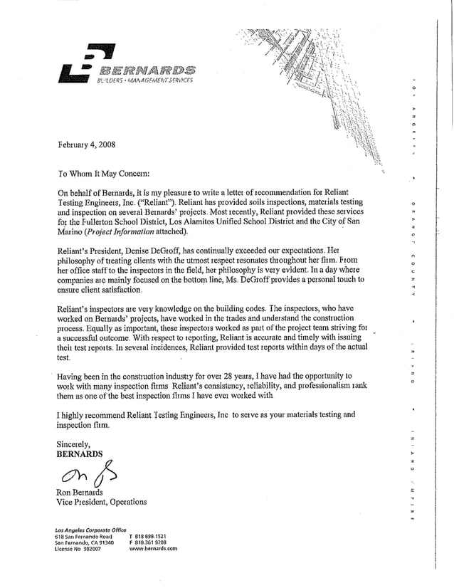Reliant Testing Engineers, Inc. Letters of recommendation | PDF