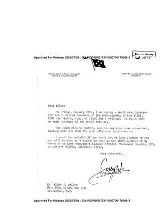 Letter to admiral Jerauld Wright from Allen Dulles about prince ...