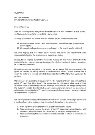 Letter to american academy | PDF