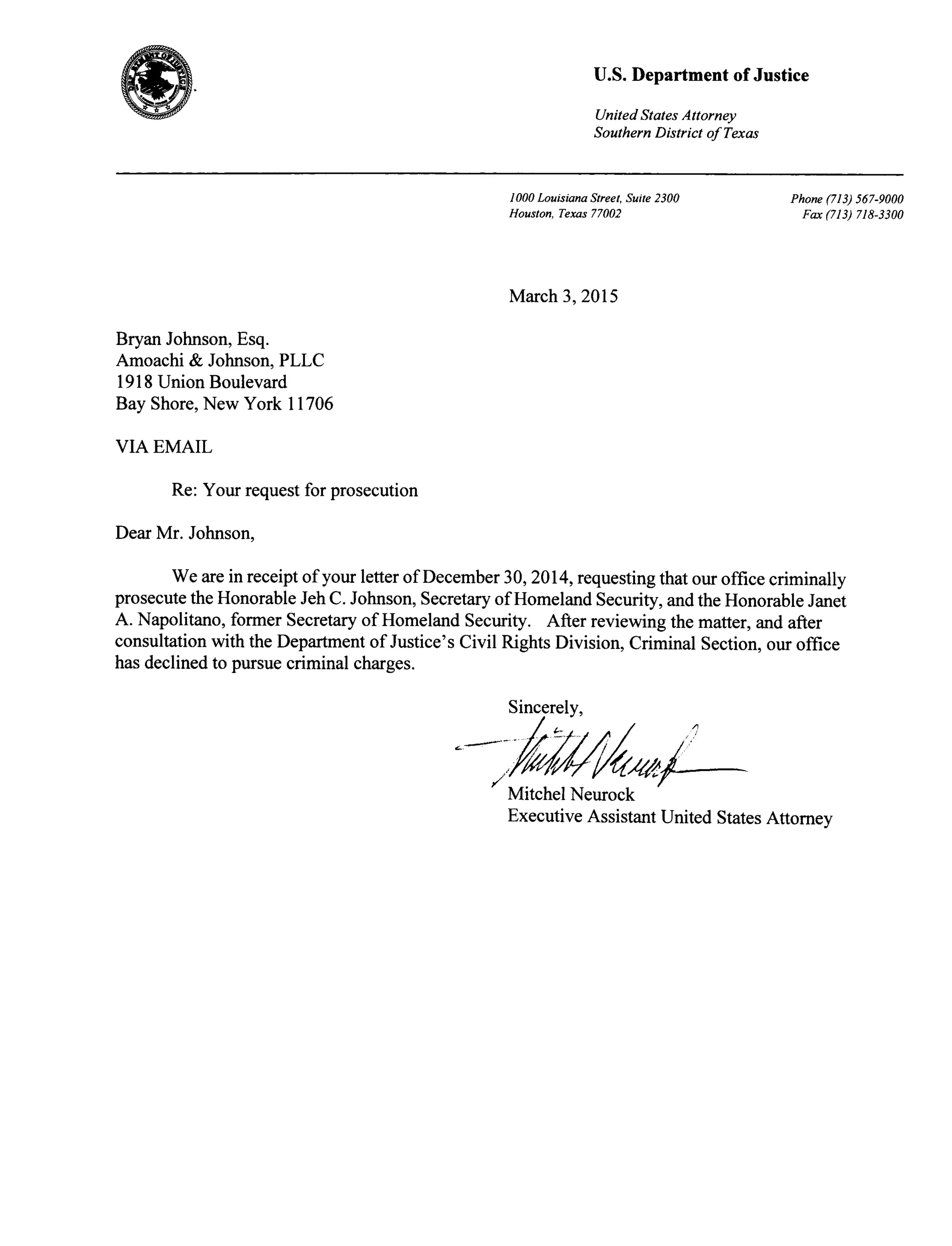 Letter to bryan johnson - request for prosecution -- 03 mar 15 | PDF
