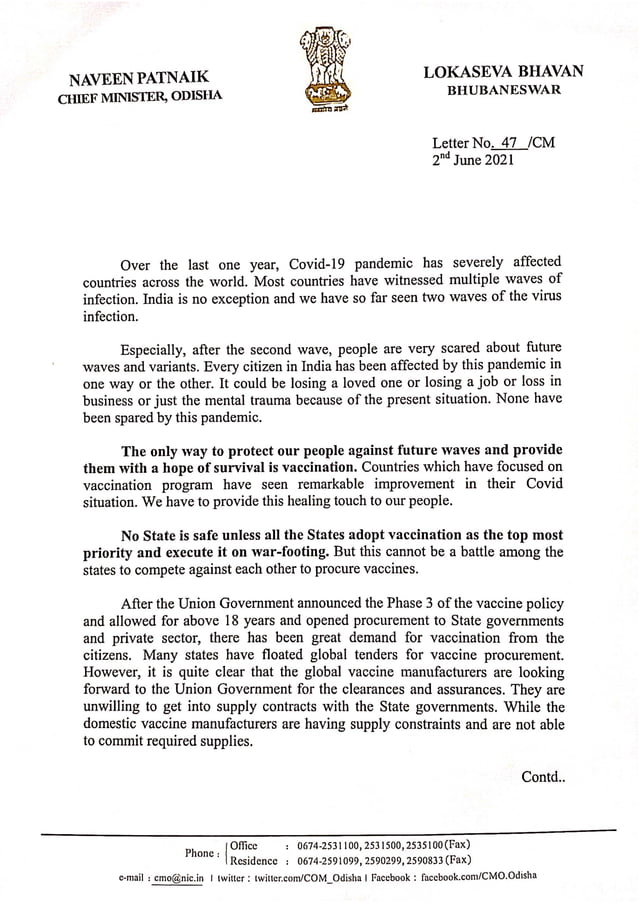Letter To Honble Chief Ministers