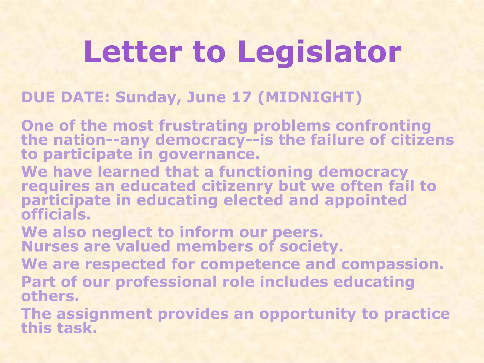 Letter to Legislator Nursing 49488 | PPTX