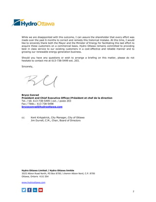 Letter from Hydro Ottawa president re: Hydro One Customers | PDF