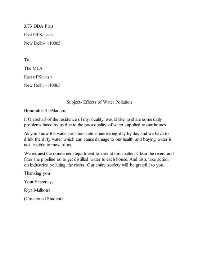 Letter to mla | DOCX | Water Services | Home Utilities