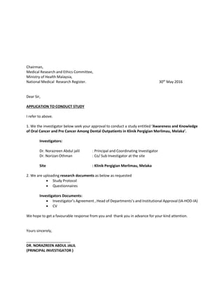 Letter to MREC - application to conduct study | DOCX