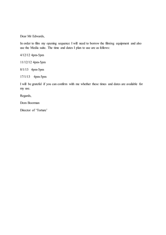 Letter to confirm use of equipment | DOCX