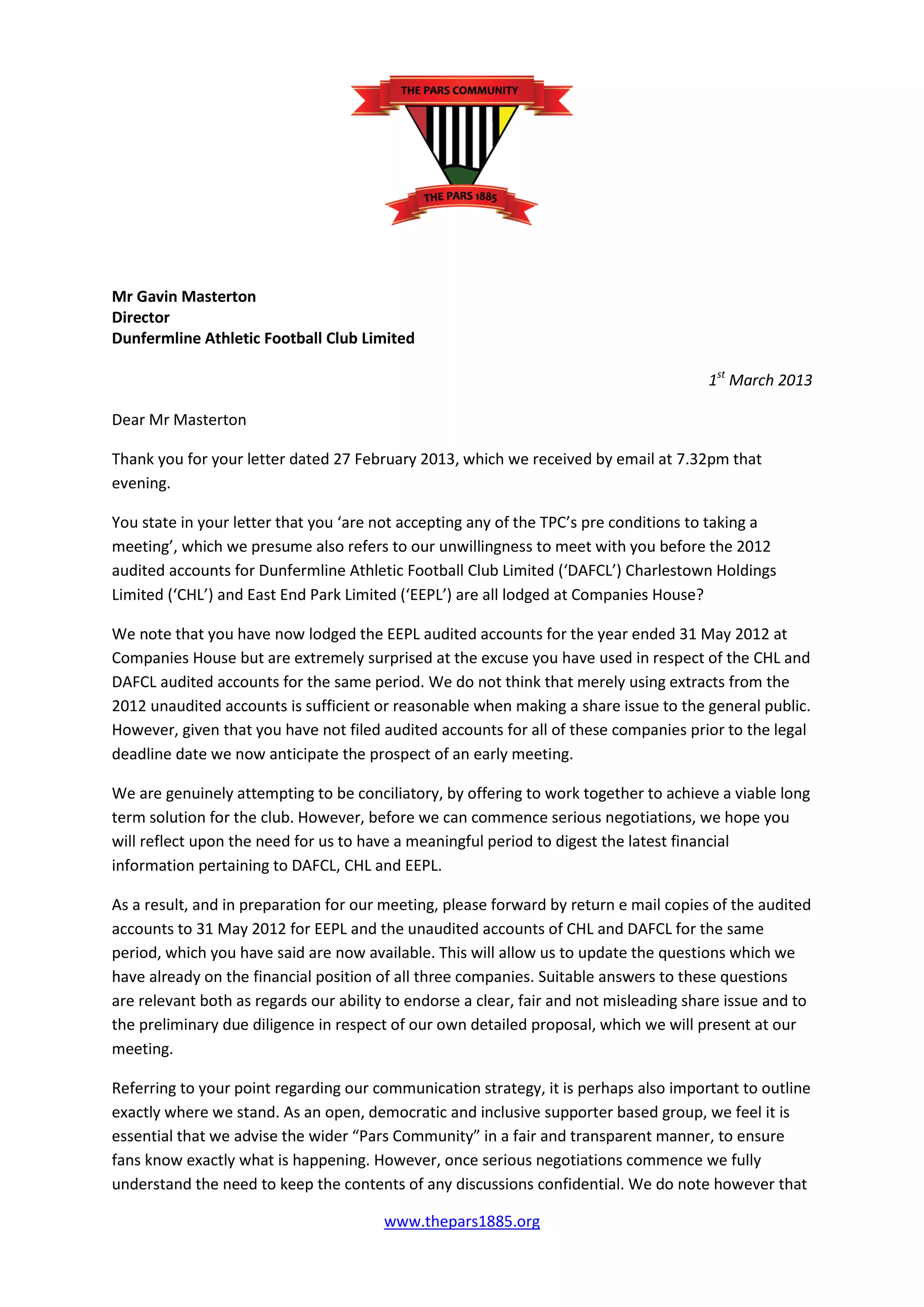 Letter to Mr Gavin Masterton 1 March 2013 | PDF