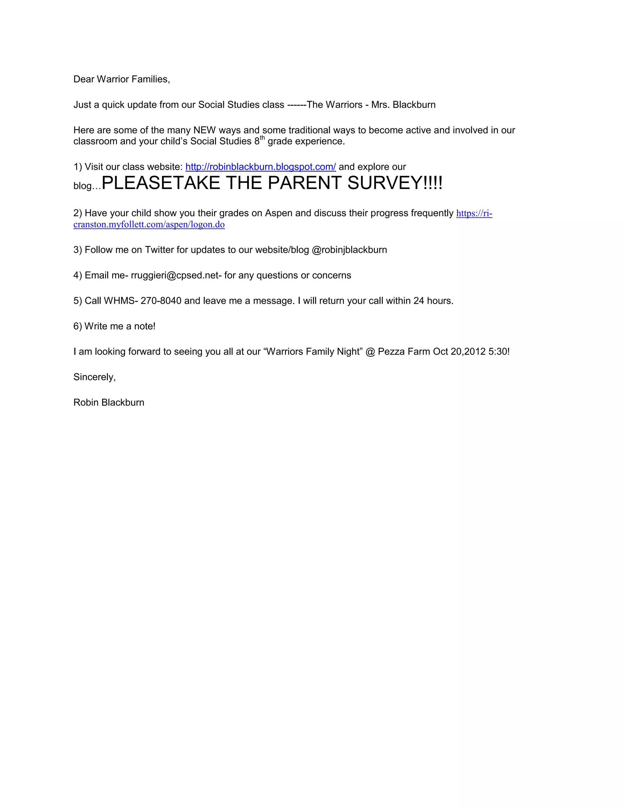 Letter to parents | DOCX