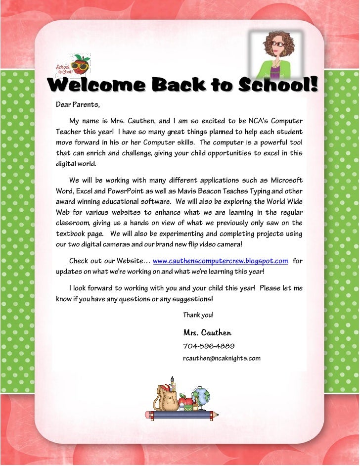Letter To Parents Letter To Parents