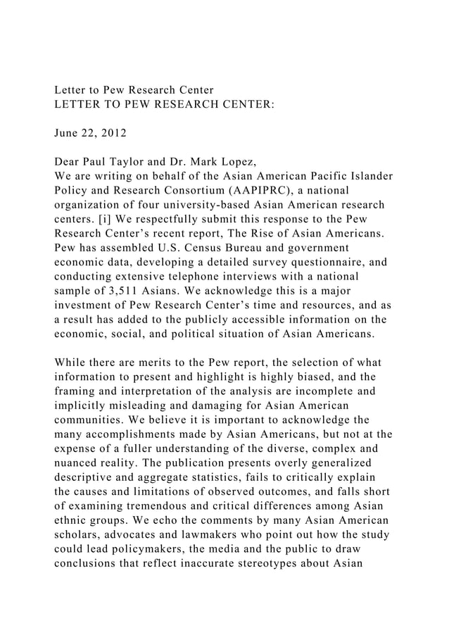 Letter to Pew Research CenterLETTER TO PEW RESEARCH CENTER.docx