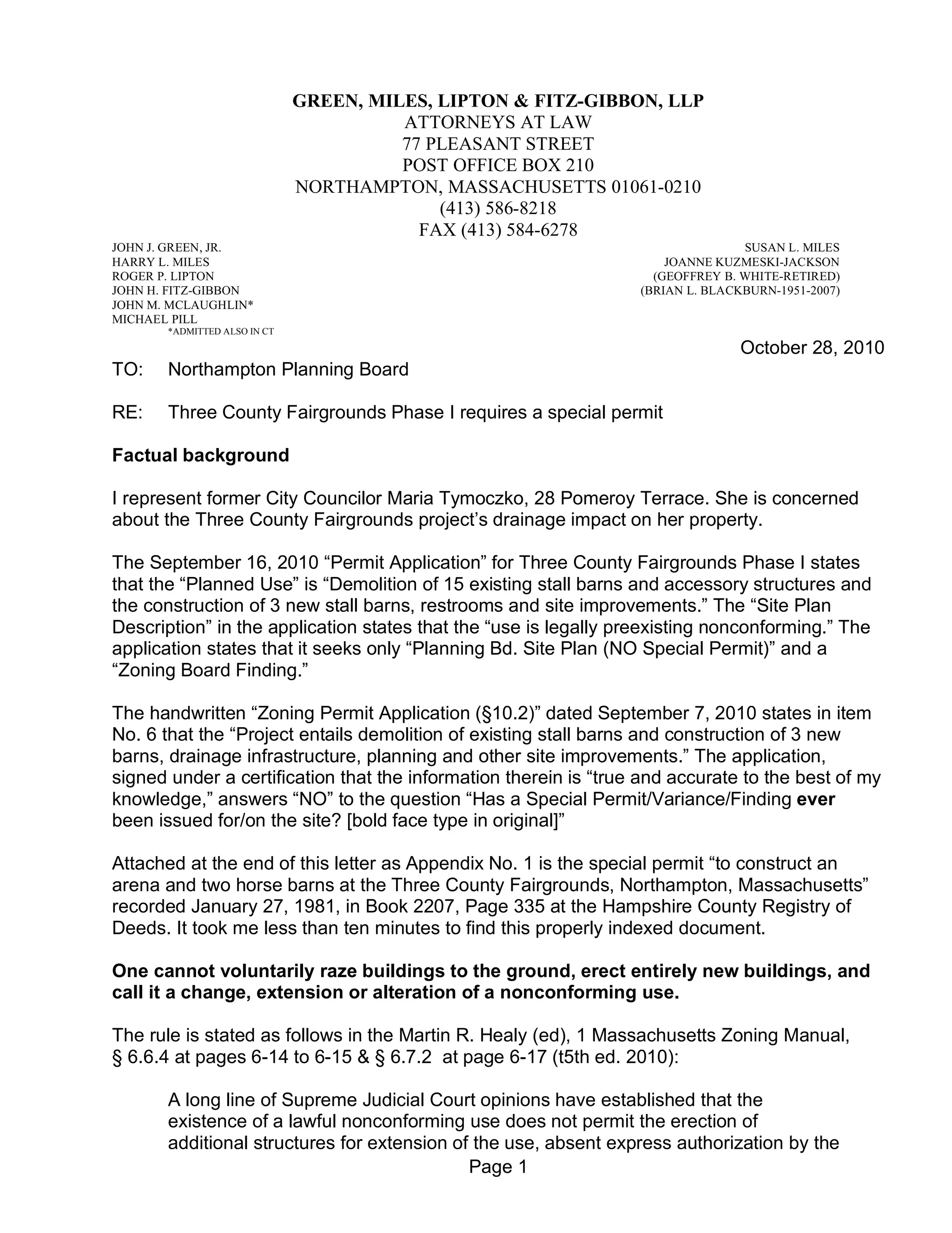 Letter to Planning Board 10-28-2010 | PDF