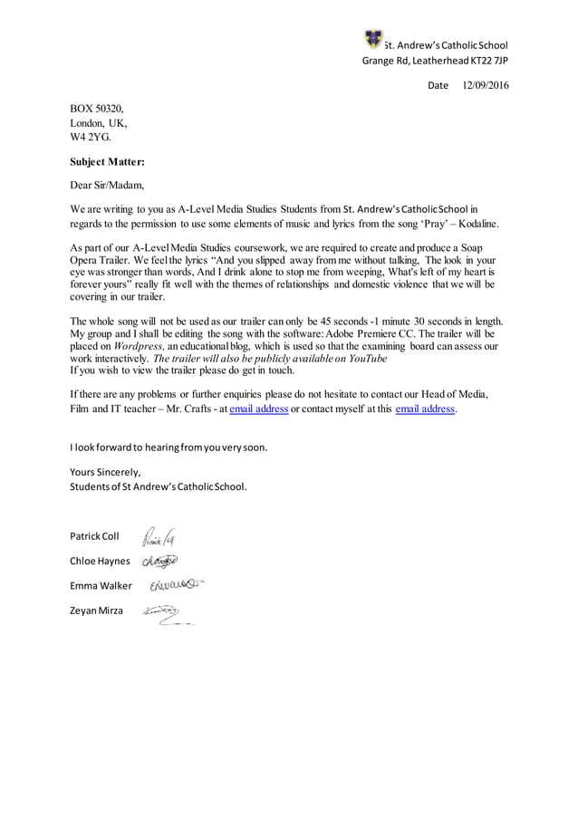 Letter to record label | DOCX | Music | Entertainment