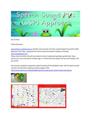 Letter to schools-Speech to Spelling - Speech Sound Pics SSP) Approach ...