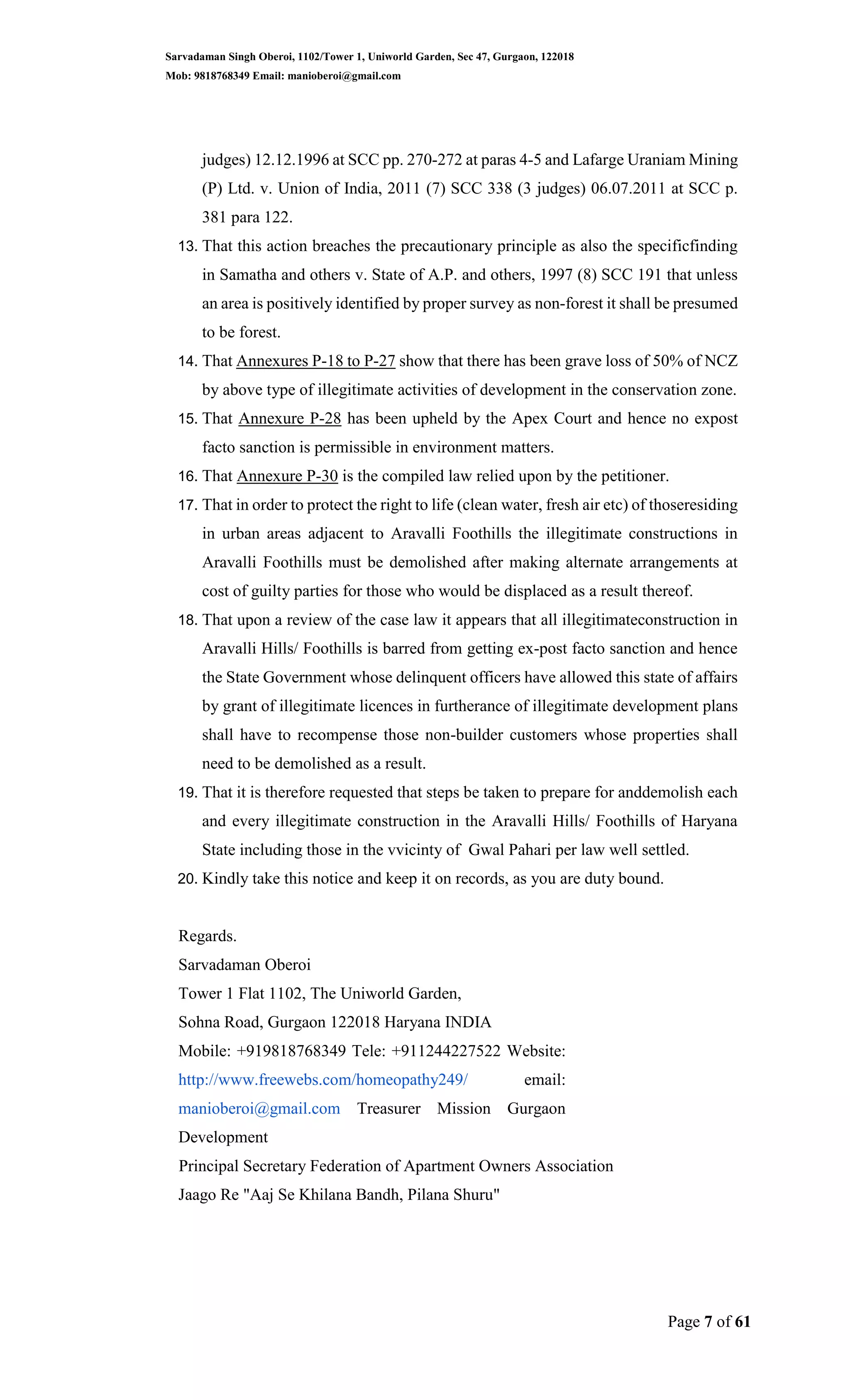 Letter to six noticees in re section 80 cpc notice dated 24.03.16