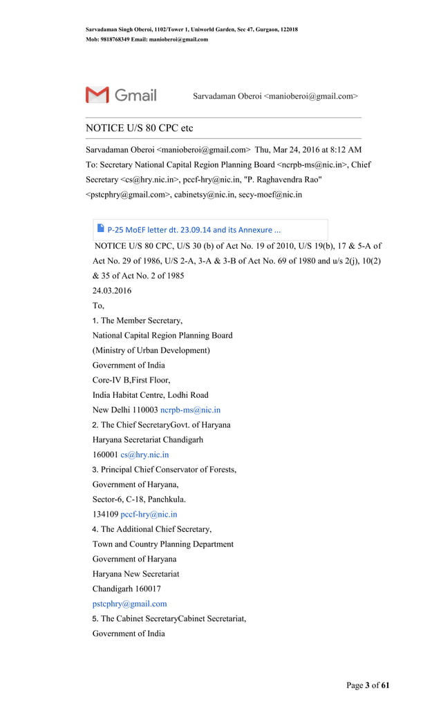 Letter to six noticees in re section 80 cpc notice dated 24.03.16