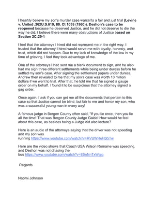 Sample Letter to the Judge Spencer and Assemblyman Gordon Johnson on Behalf of Deshon Johnson | PDF