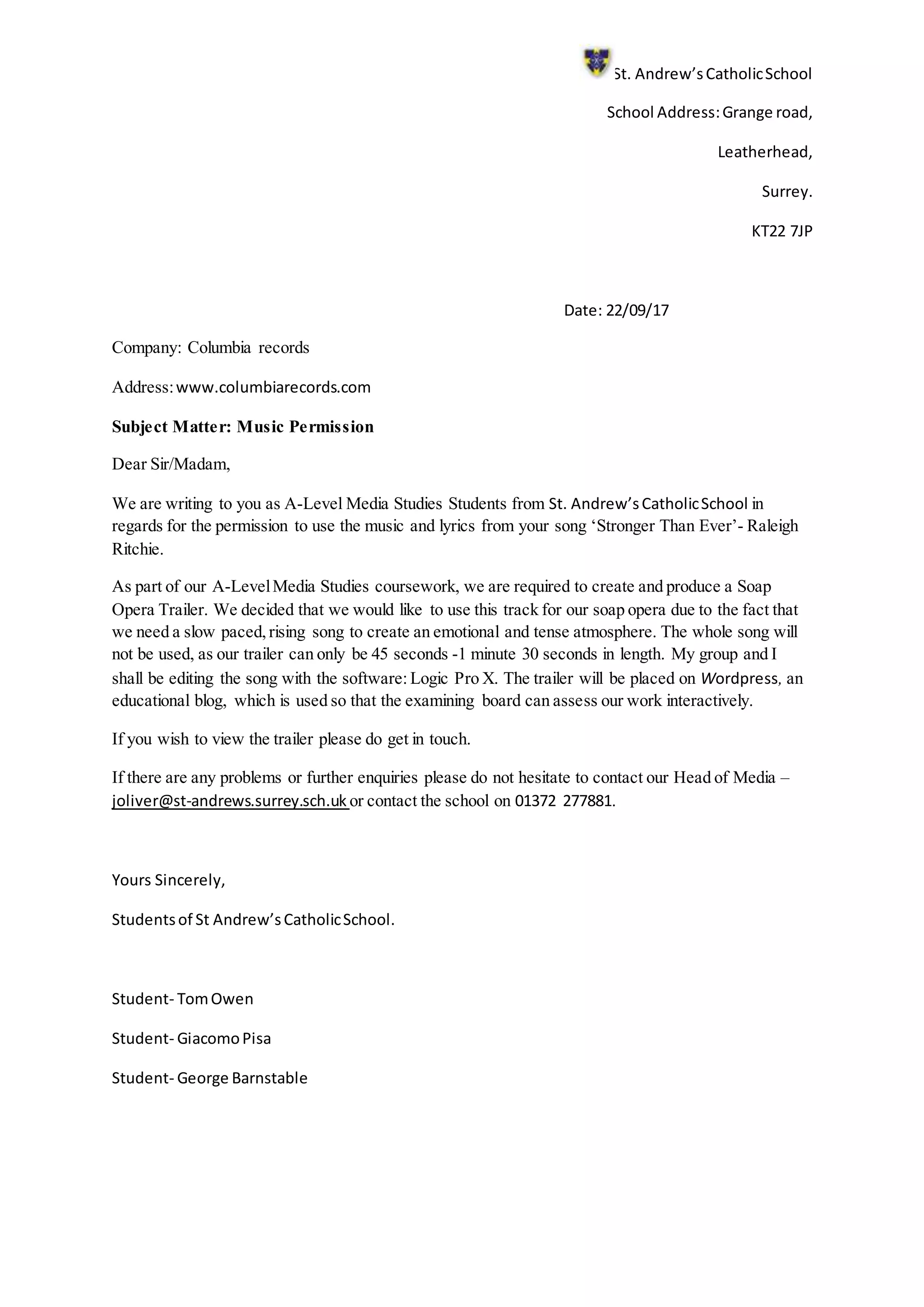 Letter to the Record Label | PDF