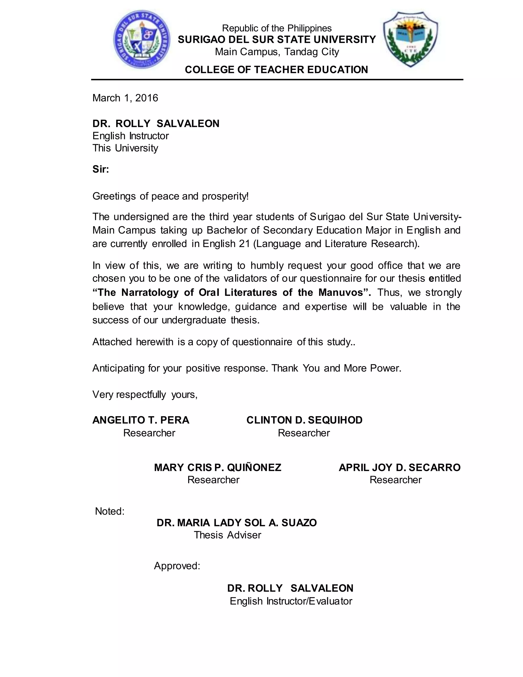 Letter to the validators | DOCX
