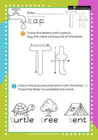 The Letter T Worksheet for Footstep Phonics Step 1 | PDF