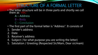 Letter writing and types of letter writing formal and informal. | PPTX