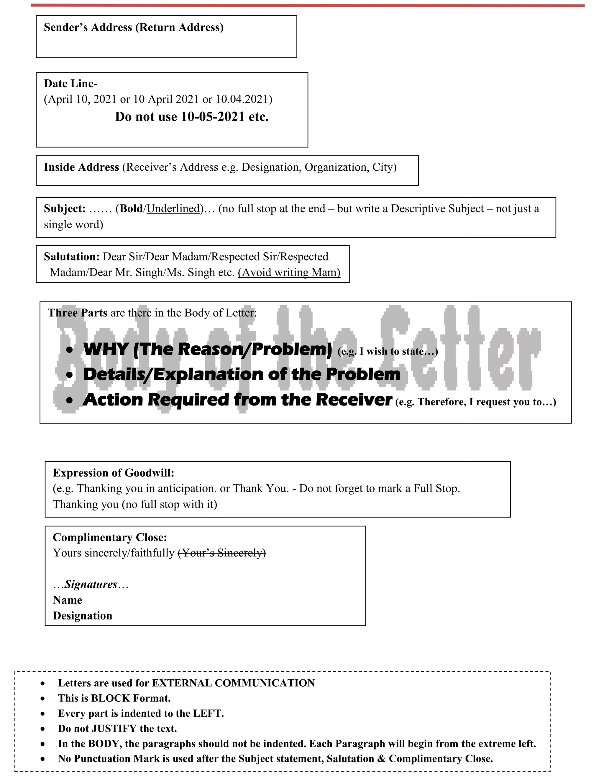 Formal Letter- CBSE Format - English - Block Format | PDF