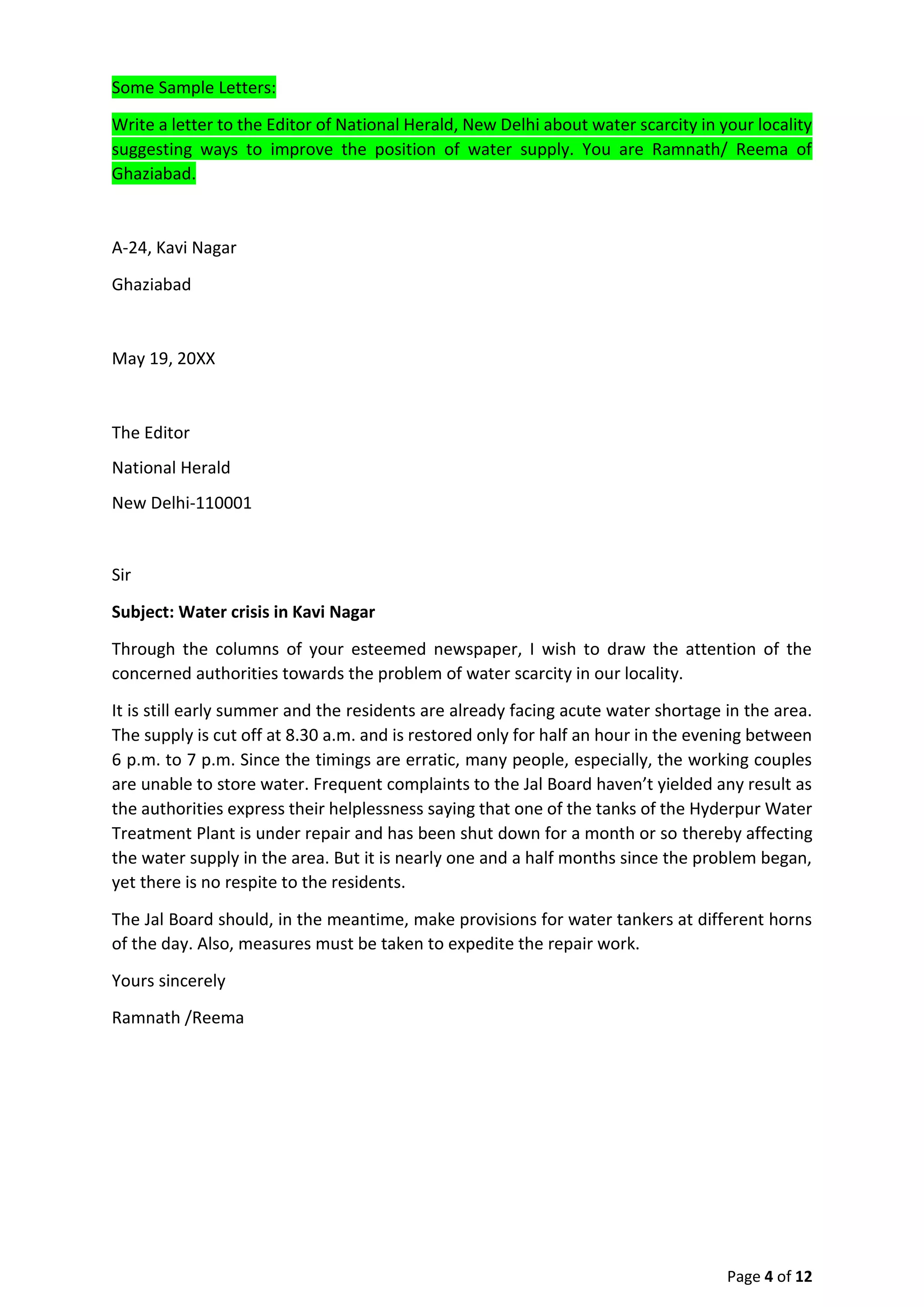 Letter Writing Guiding Material - Letter to Editor, Business Letters ...