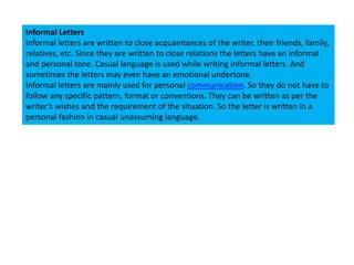 INFORMAL Letter writing ppt for class 6 | PPTX