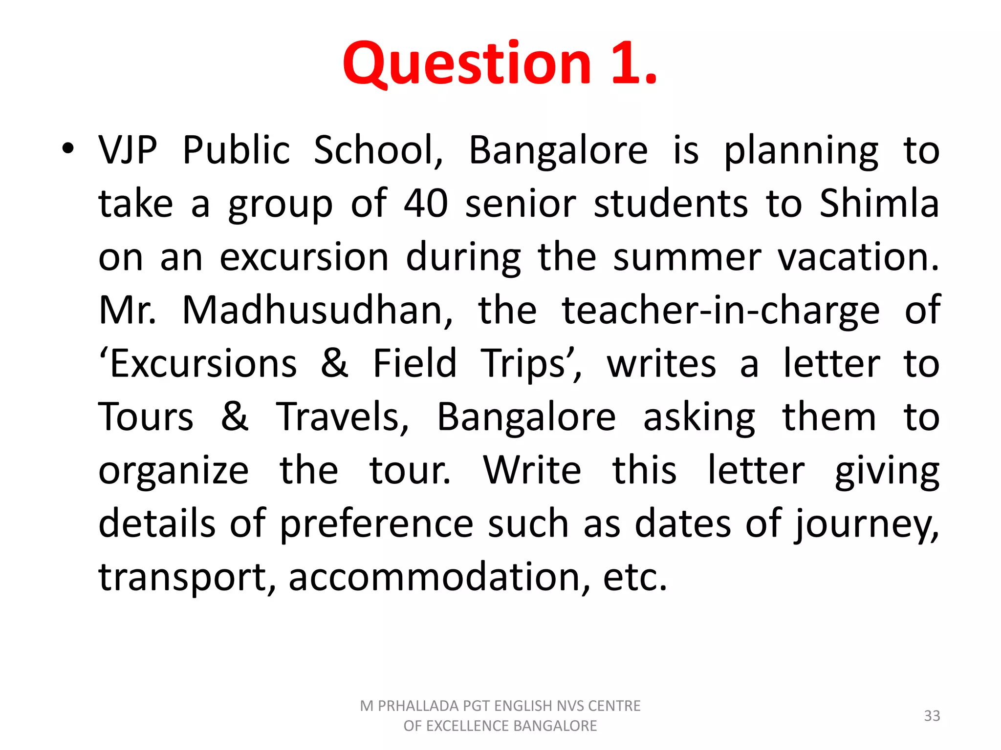 Letter Wrting, Resume, CV for senior secondary students by M Prahallada ...