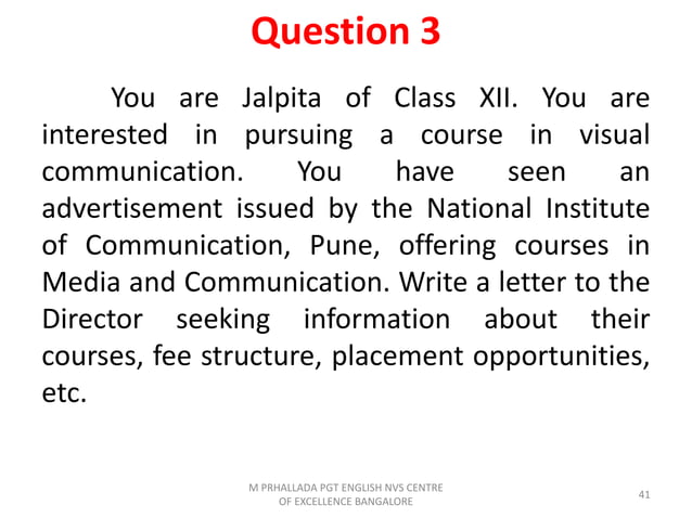 Letter Wrting, Resume, CV for senior secondary students by M Prahallada ...