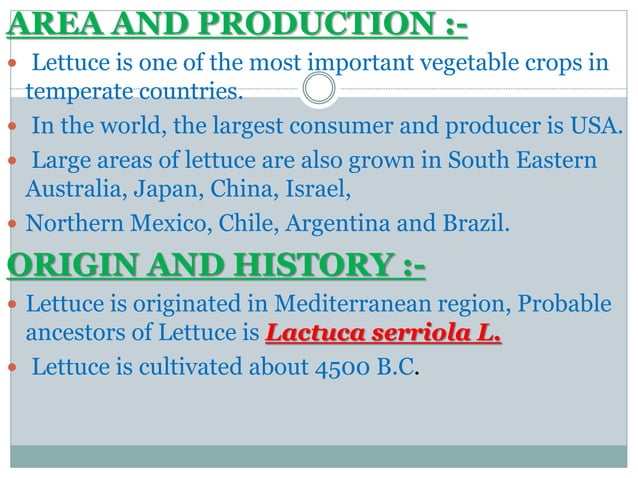 BOTANICAL DESCRIPTION AND CULTIVATION of LETTUCE . production ...