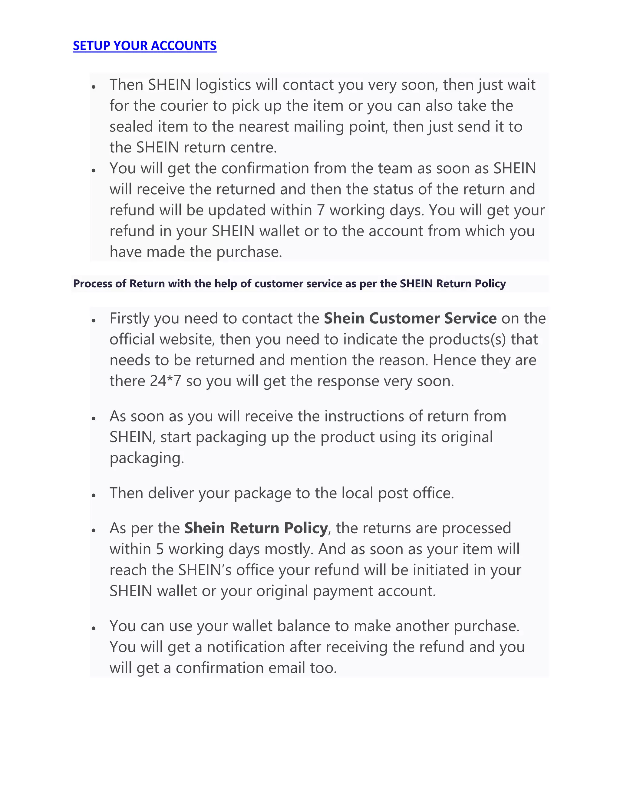 Let us know about shein return policy | PDF