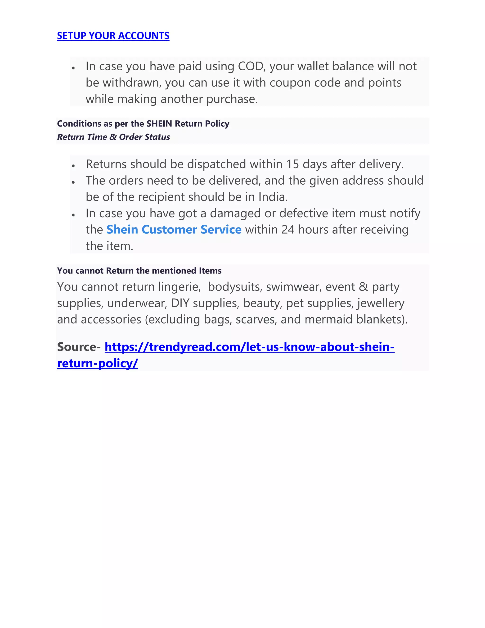 Let us know about shein return policy | PDF