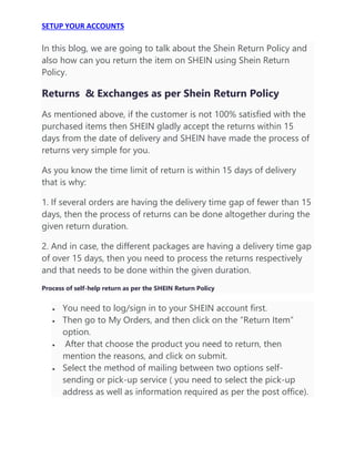 Let us know about shein return policy | PDF