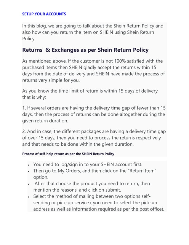 Let us know about shein return policy | PDF